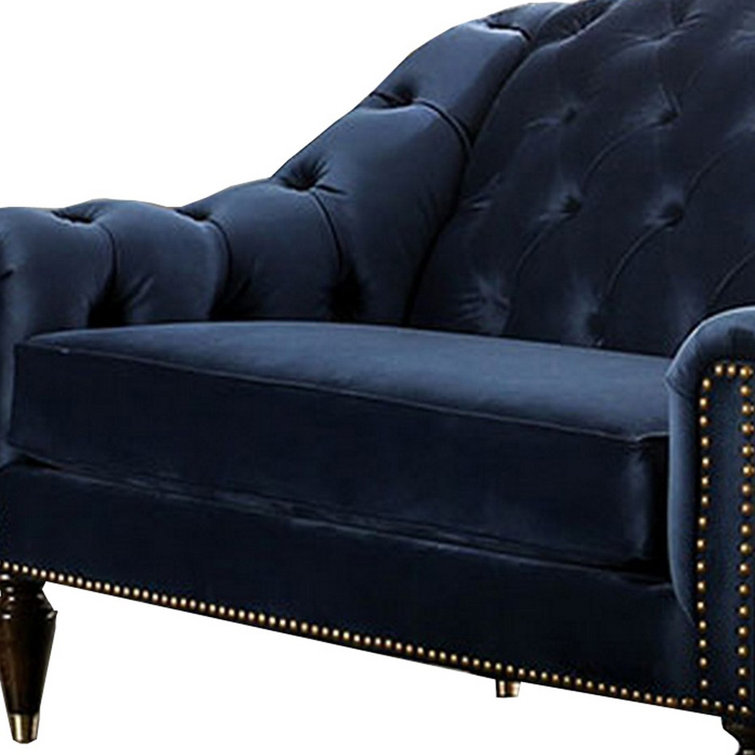 Rosdorf Park Cin 68 Inch Loveseat, Tufted Camelback Bench Seat, Nailhead Trim, Blue - Wayfair Canada